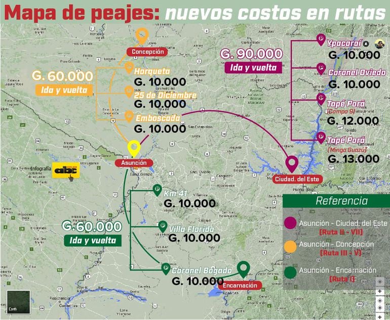 Mapa de peajes: nuevos costos en rutas - Infografías - ABC Color