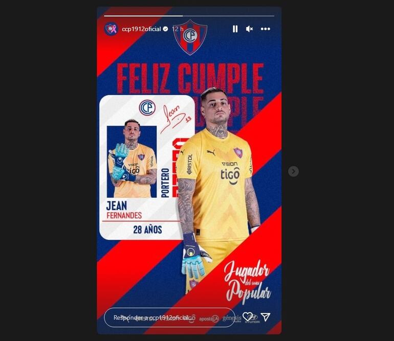Cerro Porteño felicitó a Jean Fernandes solo en historia de Instagram y ...
